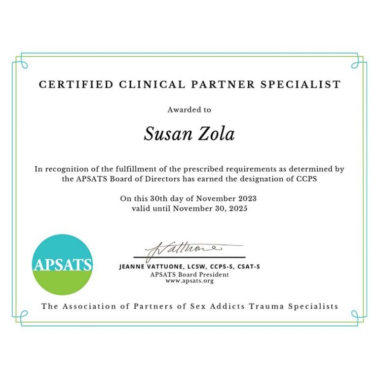 Licenses and Certifications - Susan Zola